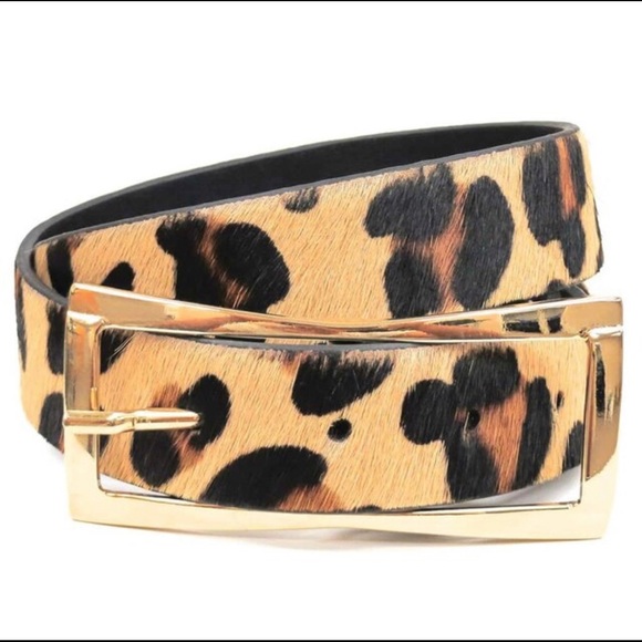 Accessories | Leopard Print Hair Calf Skinny Beltgold Buckle | Poshmark